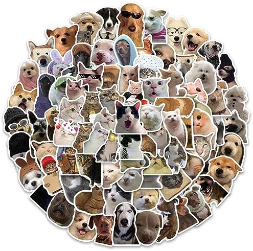 Amazon.com: Cute Cats and Dogs Stickers 100Pcs Funny Dogs and Cats Meme ...