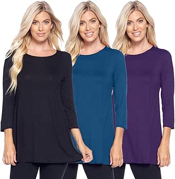 Isaac Liev Women's Tunic Top – 3 Pack Casual or Single 3/4 Quarter ...
