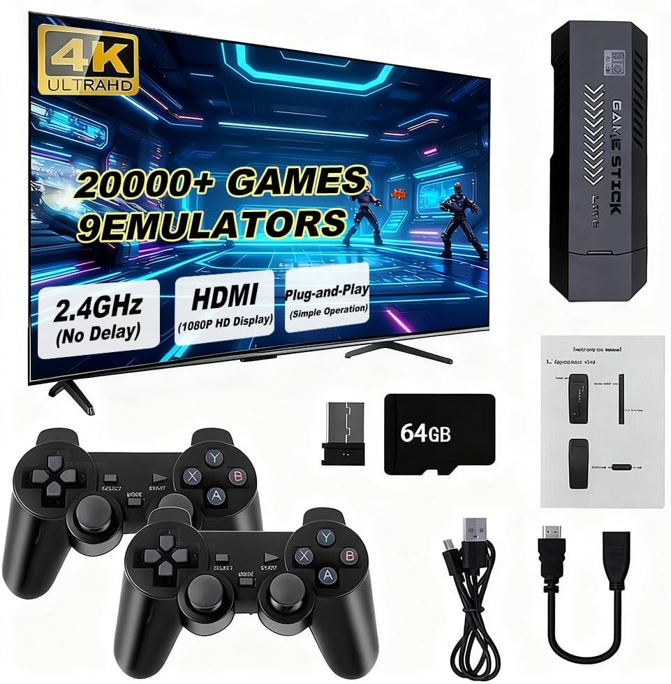 Zikynn M8 Retro Game Console with 2 Wireless Controllers, 64GB, Over ...