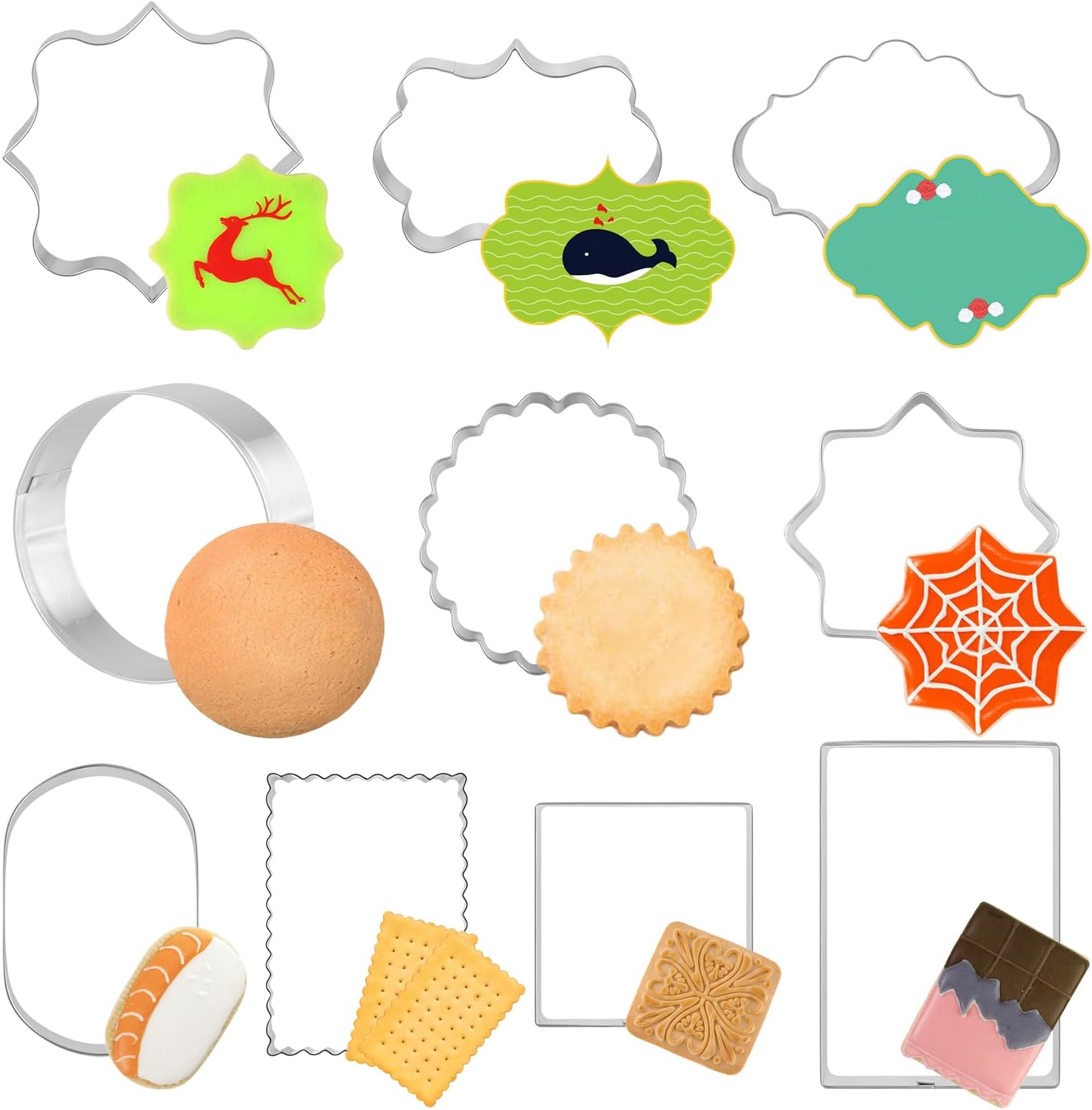 Amazon.com: 10 PCS Plaque Frame Cookie Cutters Set Fondant Tiles ...