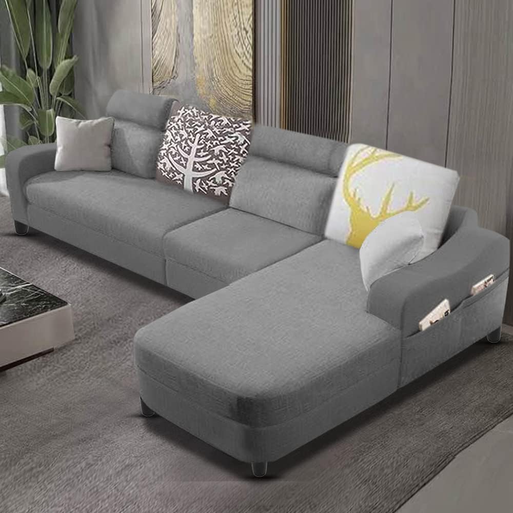 GRAPEWOOD- Jawson RHS 6 Seater L Shape Sofa Set for Living Room (Cream ...