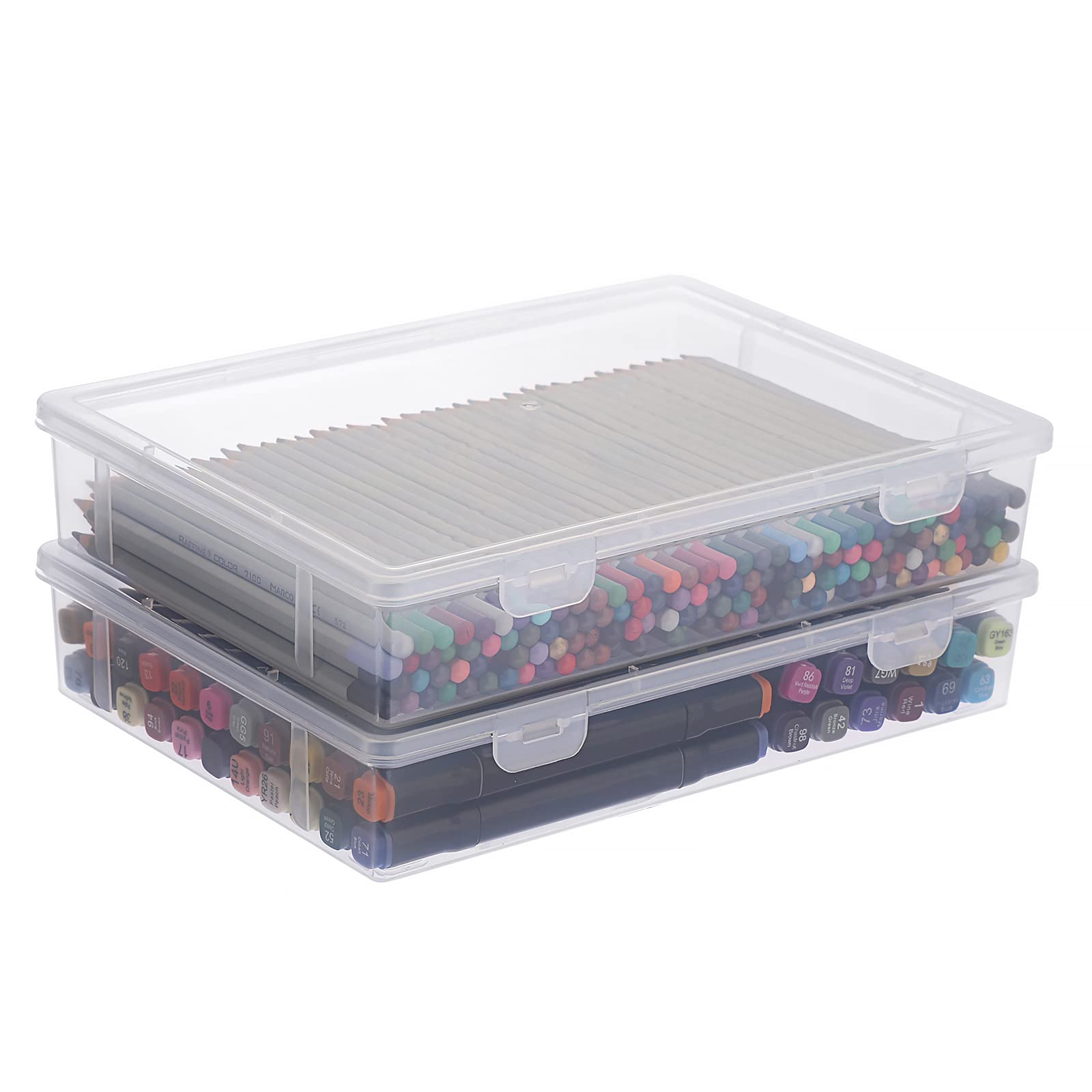 BTSKY 2 PCS Medium Size Clear Stackable Rectangular Storage Box with ...