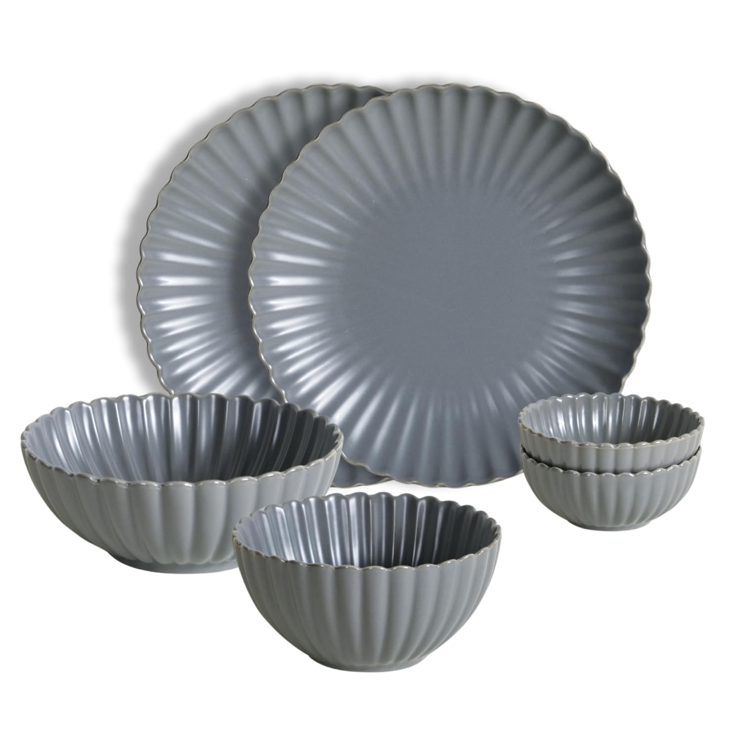 Nestasia Premium Ribbed Ceramic Dinner Set | 6 Pieces for Family of 2 ...