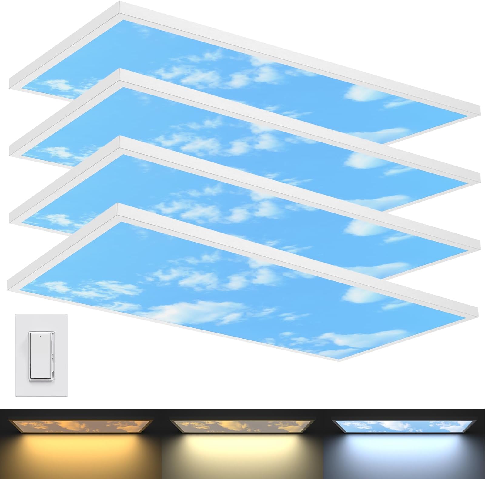 AIKVSXER 4 Pack 2x4 LED Flat Sky Panel Light Surface Mount-7700LM 70W ...