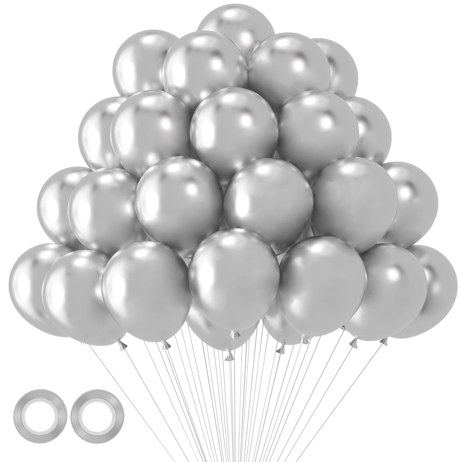 Amazon.com: Voircoloria 105pcs Metallic Silver Balloons 12inch Party ...