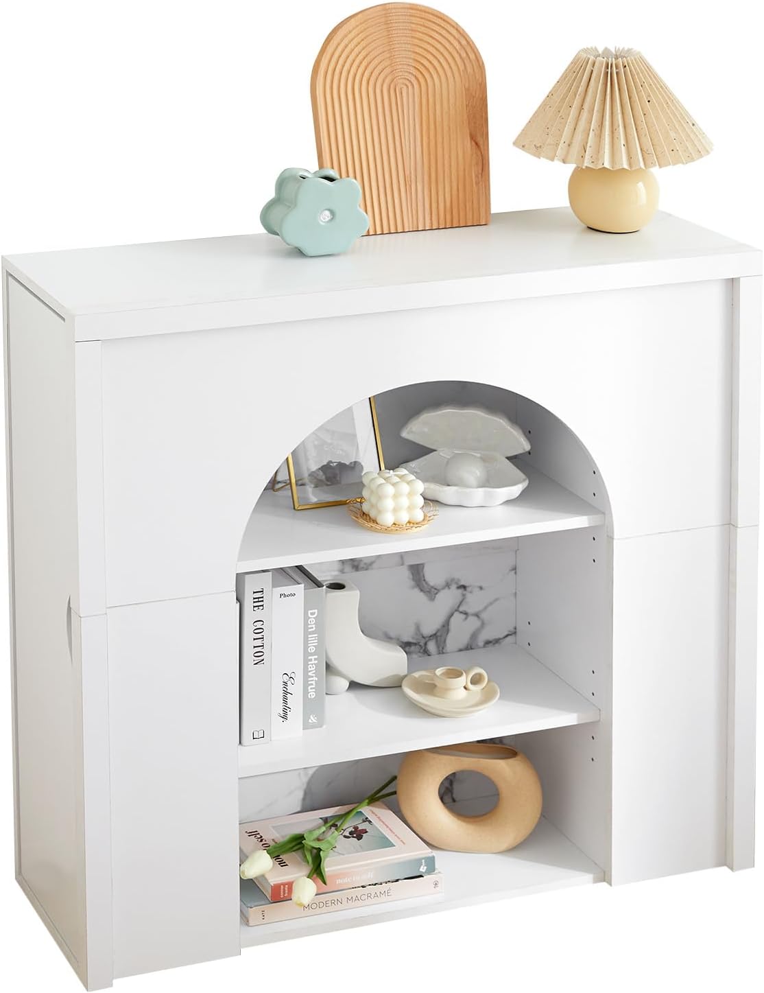 Amazon｜LOWYA ロウヤ マントルピース 大理石風 韓国インテリア 幅90cm ホワイト 収納付き 教科書 収納 スリム リバーシブル｜オープンシェルフ・ラック オンライン通販