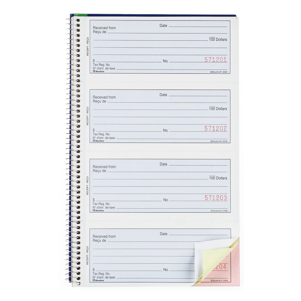 Blueline Receipt Book with Spiral Binding 100 Numbered Carbonless ...