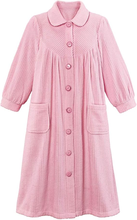 Plush Fleece Button Front Robe with Pockets, Collar at Amazon Women’s ...