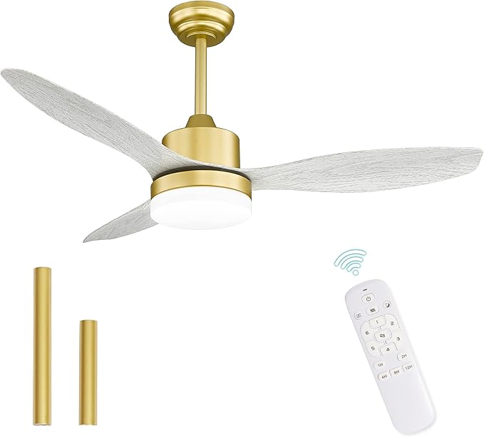 Modern Gold Ceiling Fans with Lights and Remote Control, White Wood ...