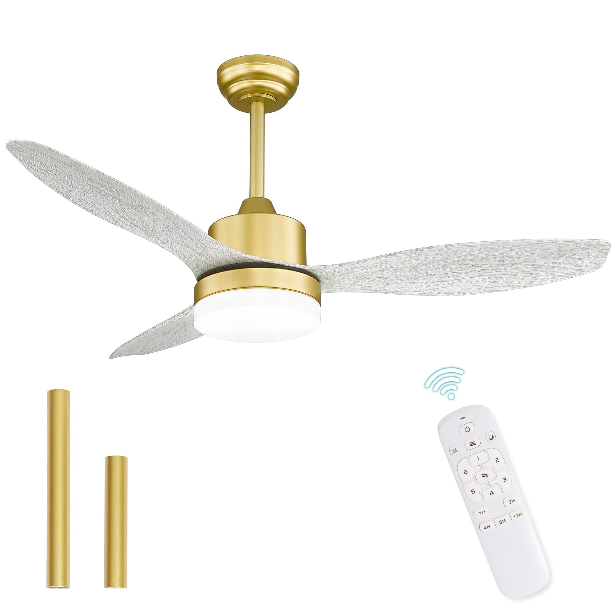 Melkelen Modern Gold Ceiling Fans with Lights and Remote Control, White ...