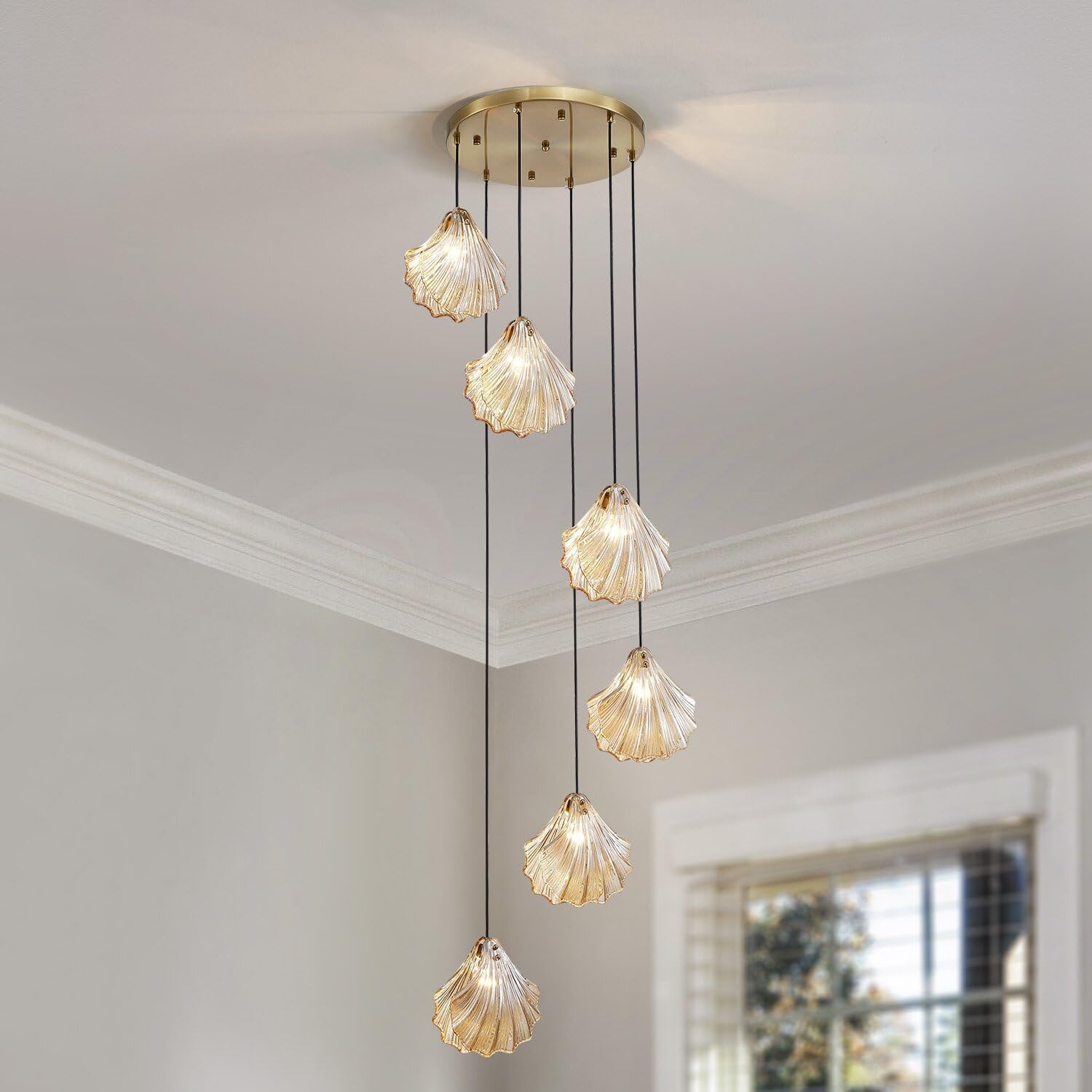 Decorique Home 23008 6-Light Seashell Pendant Chandelier Ocean-Inspired ...