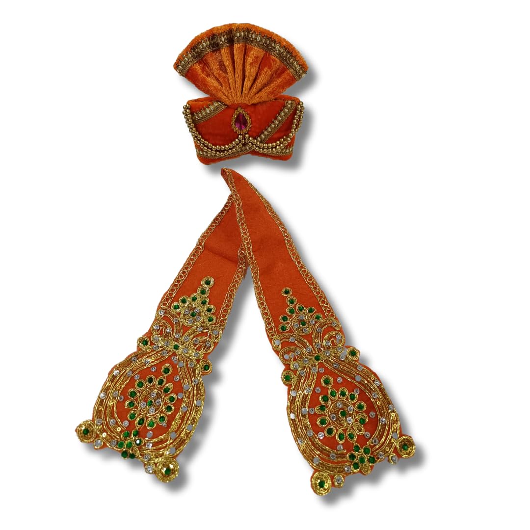 Poojnam Ganpati Pheta and Dupatta Set - Orange Velvet | Fits Idols of ...