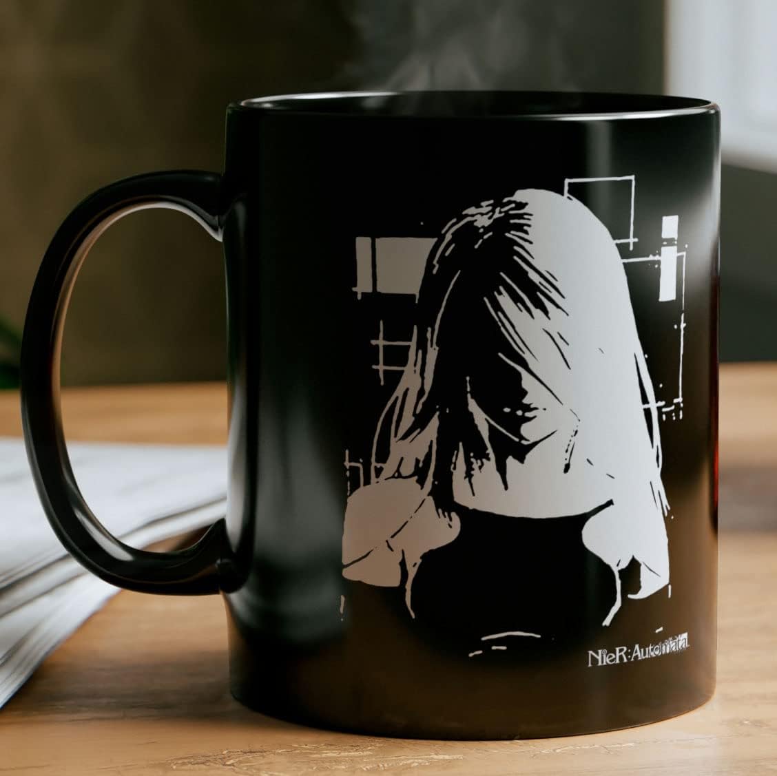 Amazon.com | Automata A2 Attack android Rebel unit Action adventure RPG 11-ounce Black Mug ...