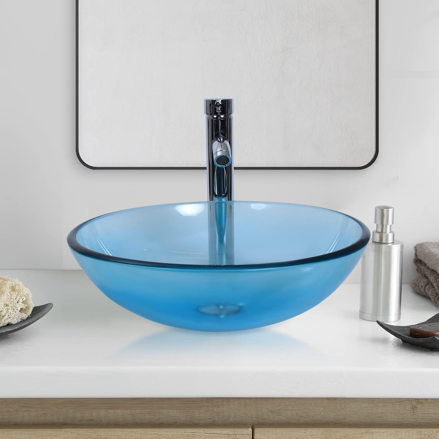 Buy Bathroom Round Glass Vessel Sink Basin with Faucet Pop-Up Drain ...