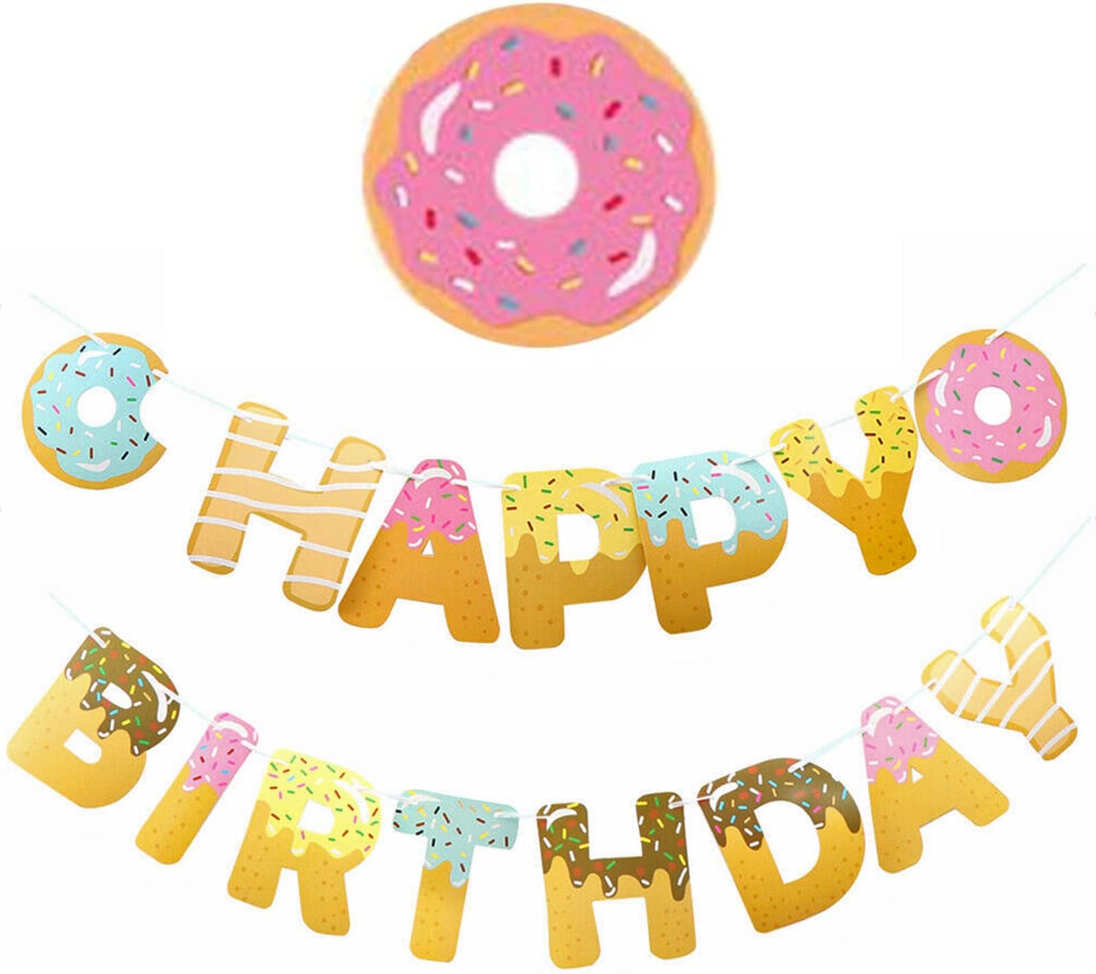 Amazon.com: Donut Party Supplies Happy Birthday Banner Donut Party ...