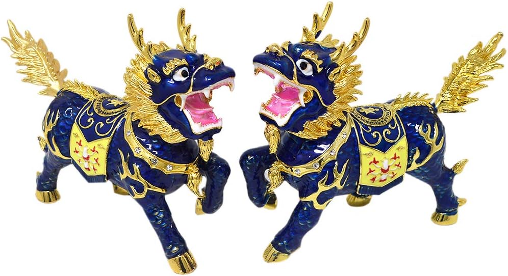 Amazon.com: Feng Shui Pair of Chi Lin/Qilin Kylin Dragon Horses Statue ...