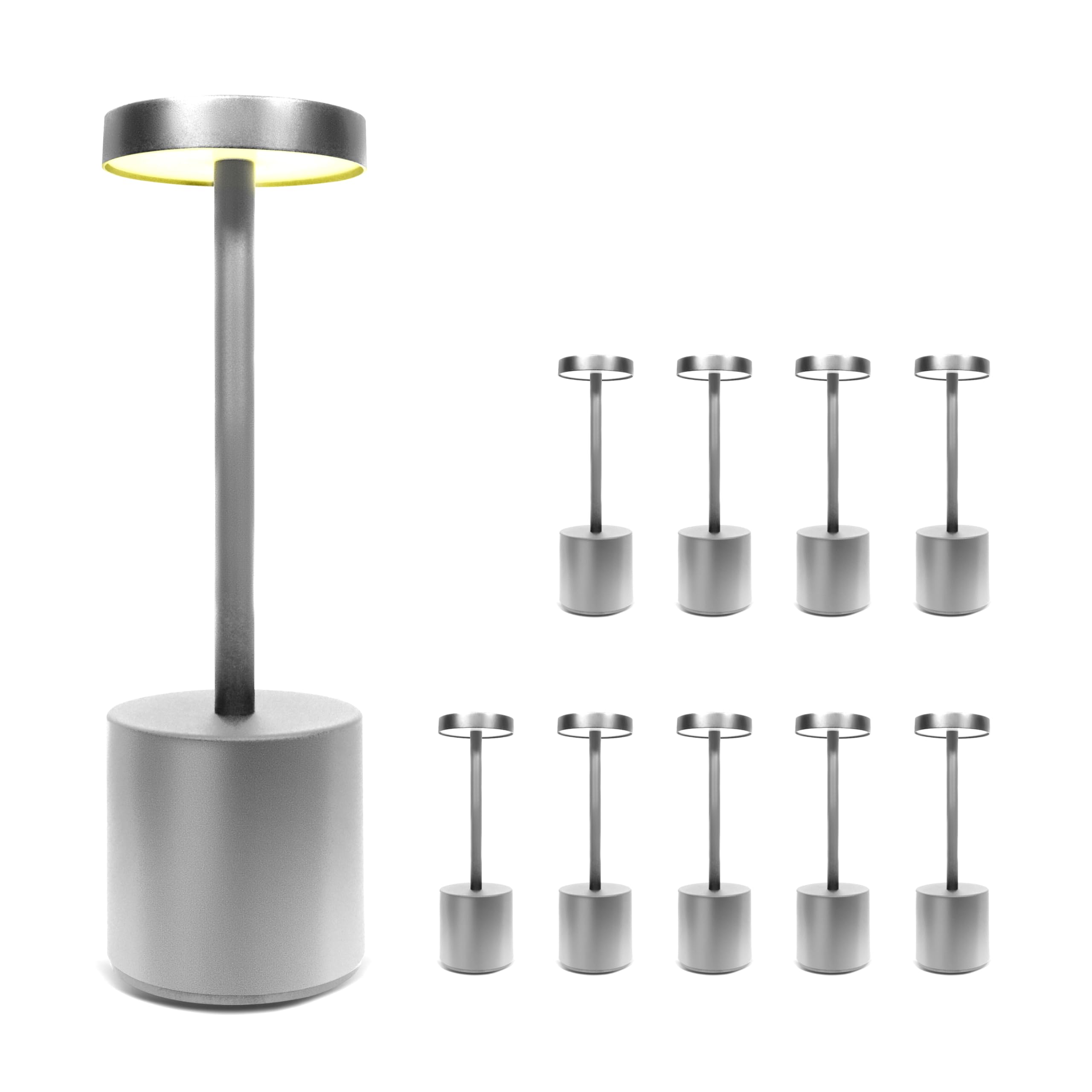 10 Pack - Silver Rechargeable Cordless Table Lamps, Portable LED Desk ...