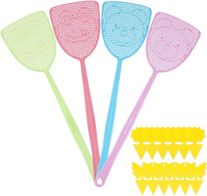 Plastic Fly Swatters with 12 Pack Fruit Fly Sticky Traps, 4 Pack Strong ...