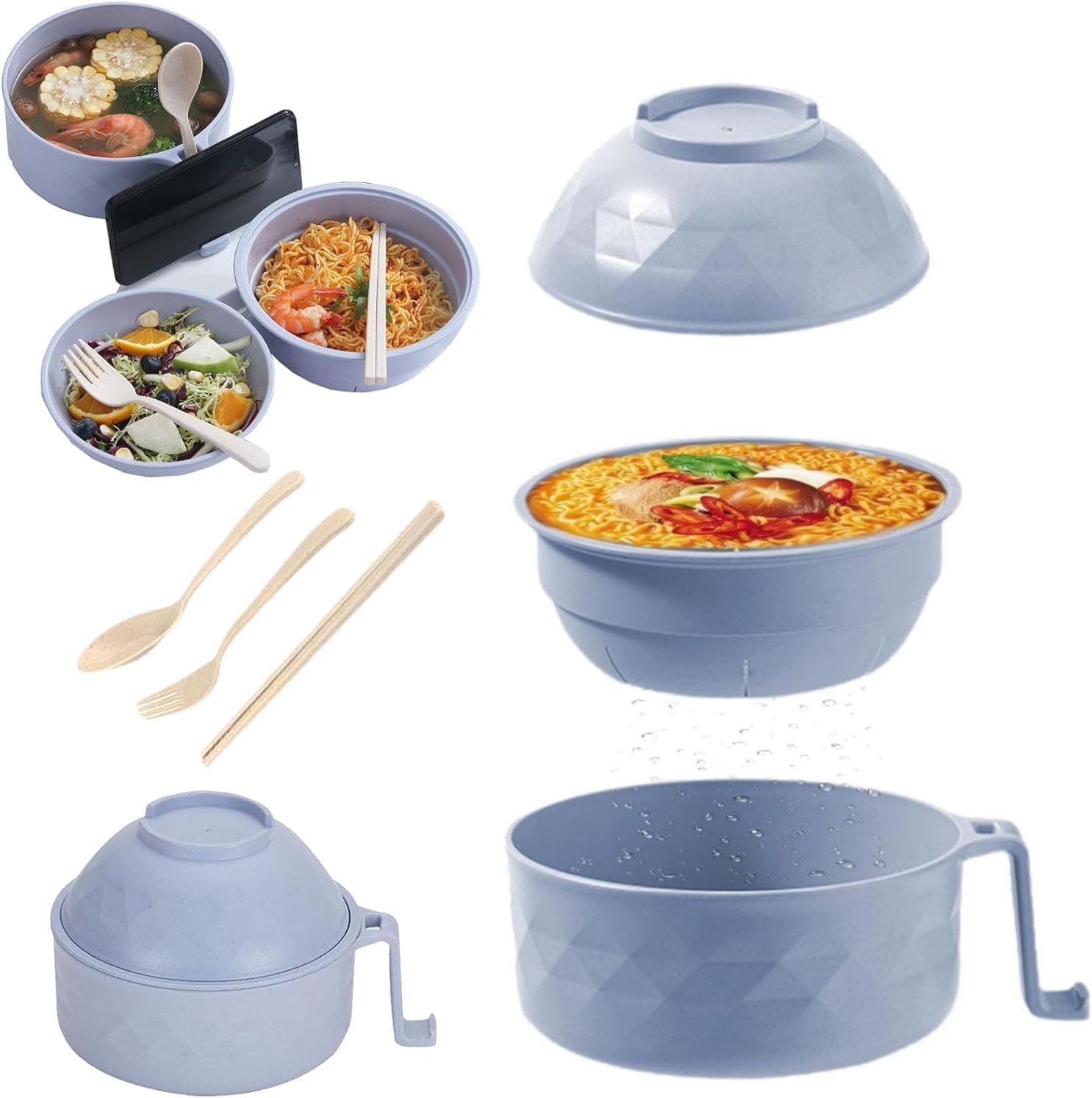 Amazon.com: Bgieaug Microwave Ramen Bowl Cooker Set - Wheat Straw ...