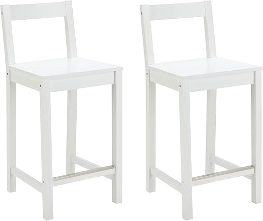 Amazon Basics Set of 2 White Wood Kitchen Counter Stool with Backrest ...