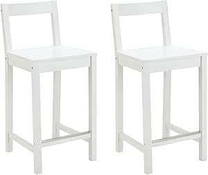 Amazon Basics Set of 2 White Wood Kitchen Counter Stool with Backrest ...