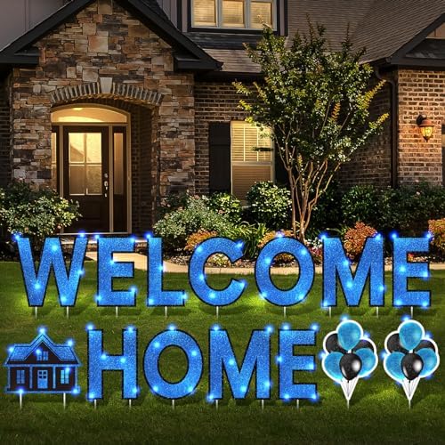 Amazon.com : Yerliker 14 Pcs Welcome Home Lawn Sign with Stakes 32.8 ft ...