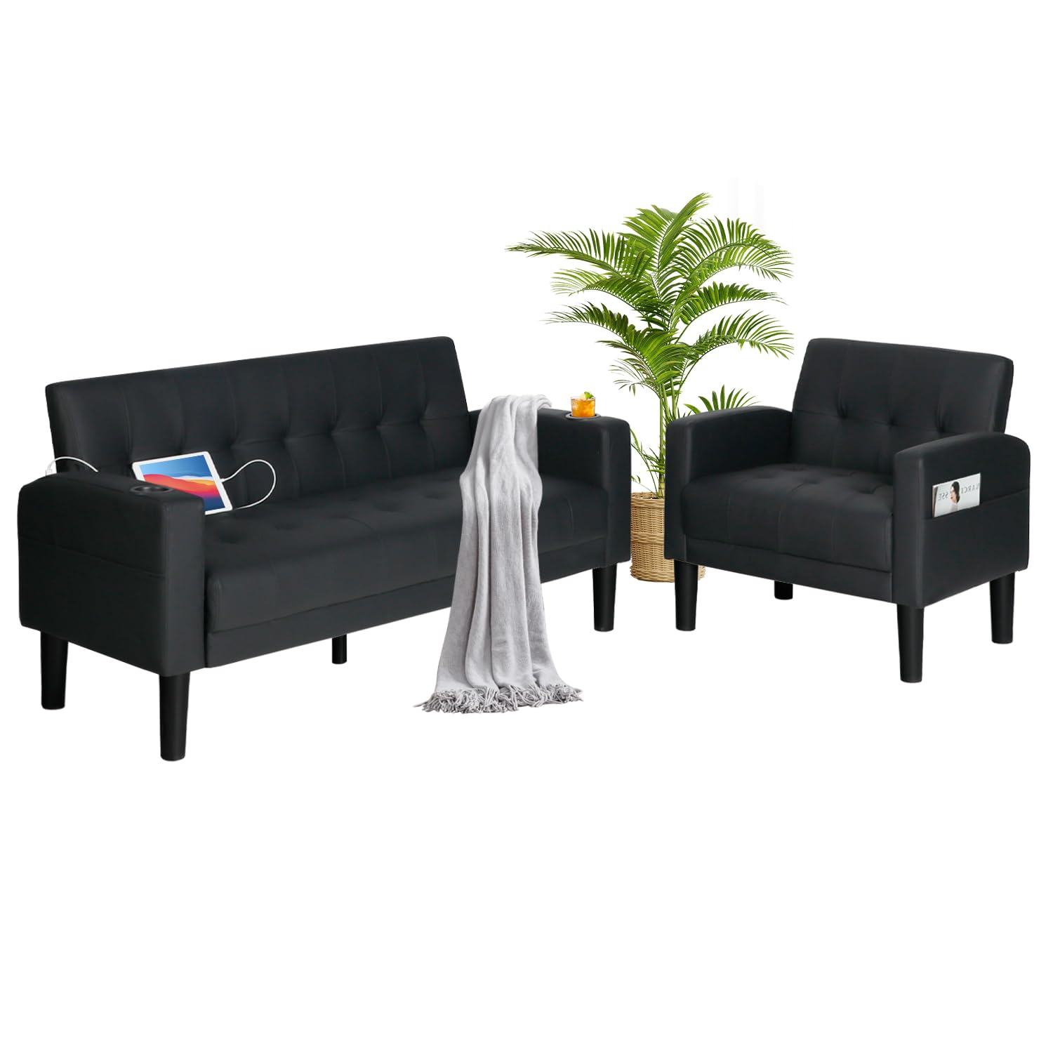 Amazon.com: AILEEKISS 2 Piece Living Room Sofa Set Loveseat Sofas Sets ...