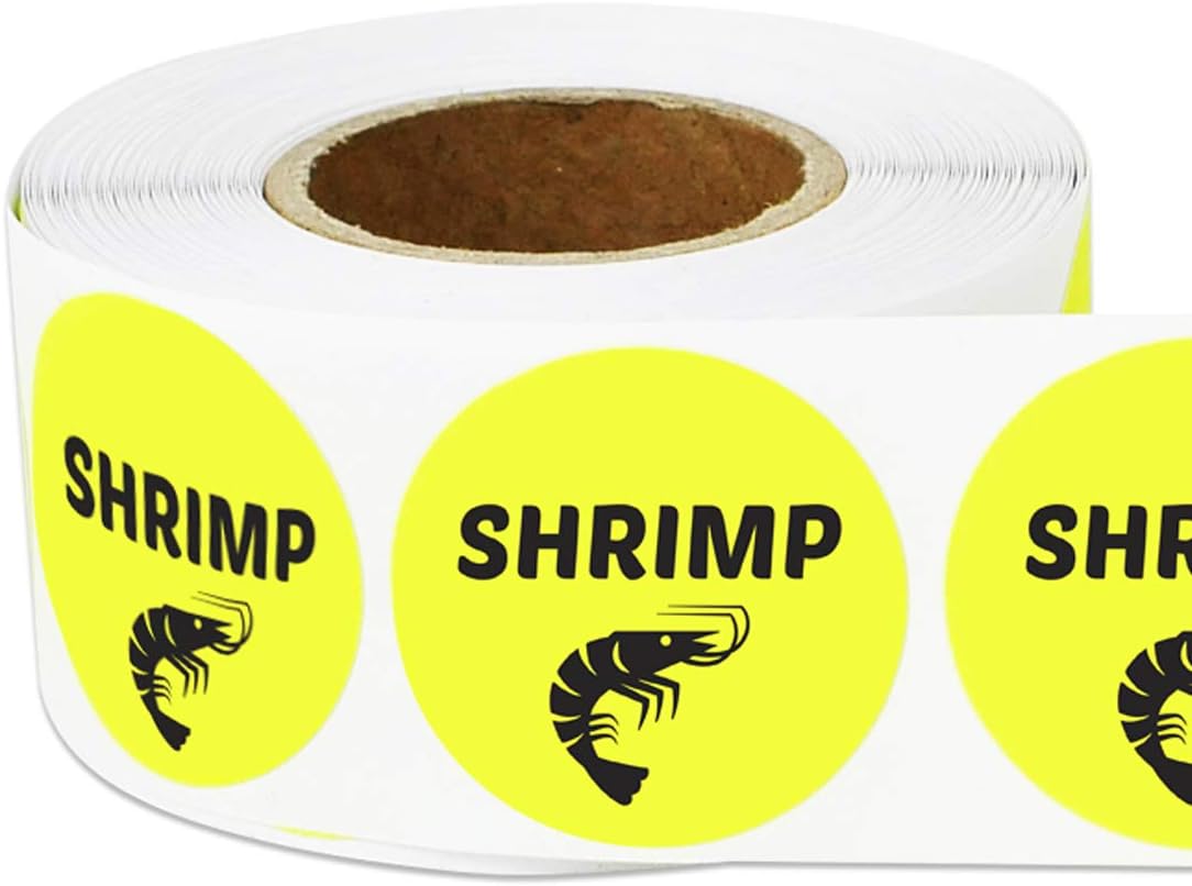 Amazon.com : 600 Shrimp Stickers, 1" Round Shrimp Food Labels Seafood ...
