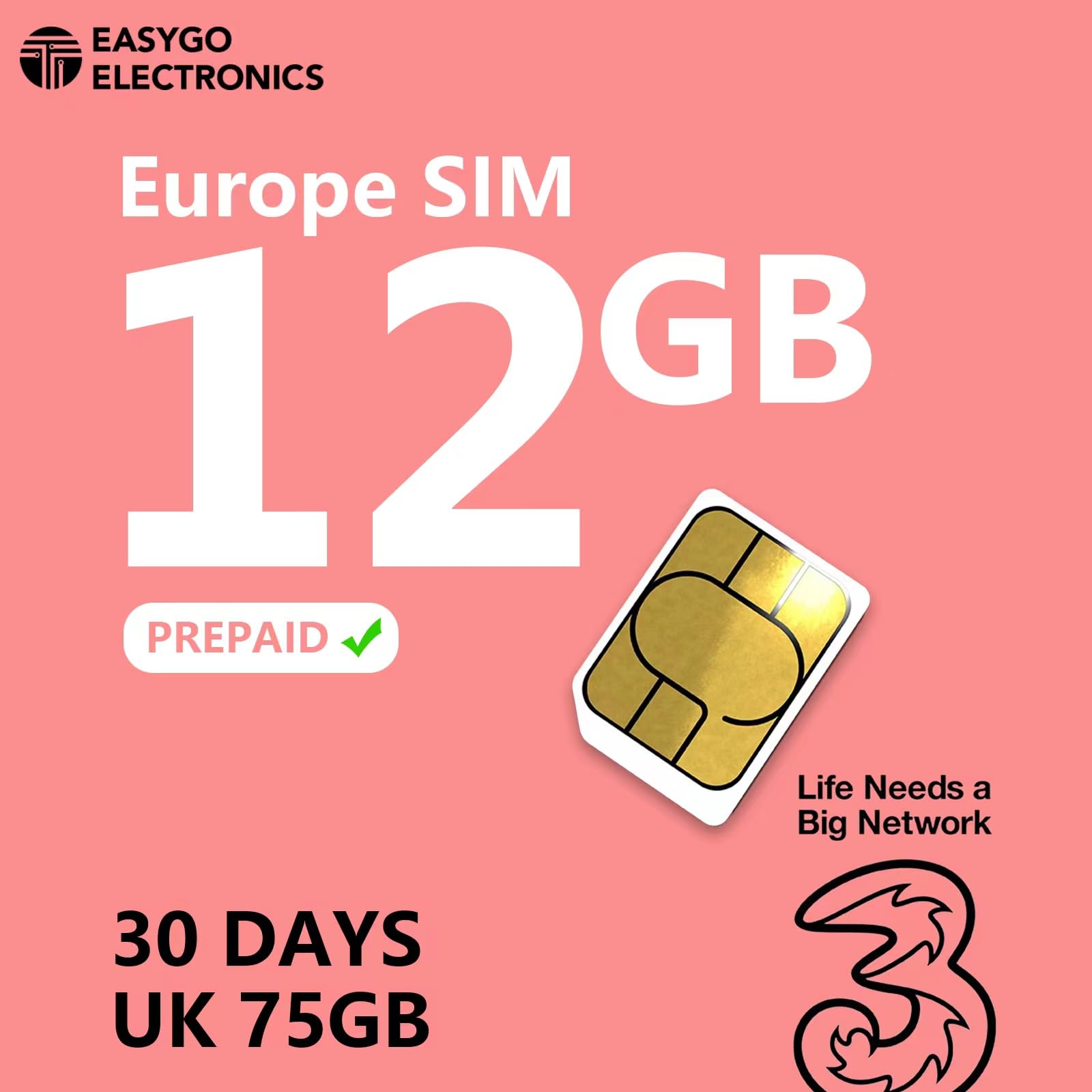 Amazon.com: PrePaid Europe Three sim Card 12GB Data+3000 Minutes+3000 ...