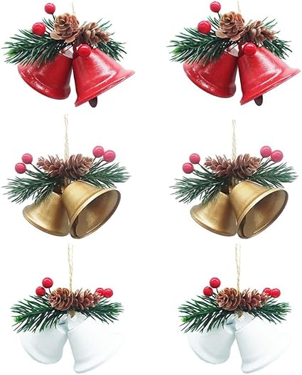 Amazon.com: Zsail Christmas Bells Ornaments 6 pcs,White,Red,Gold Xmas ...