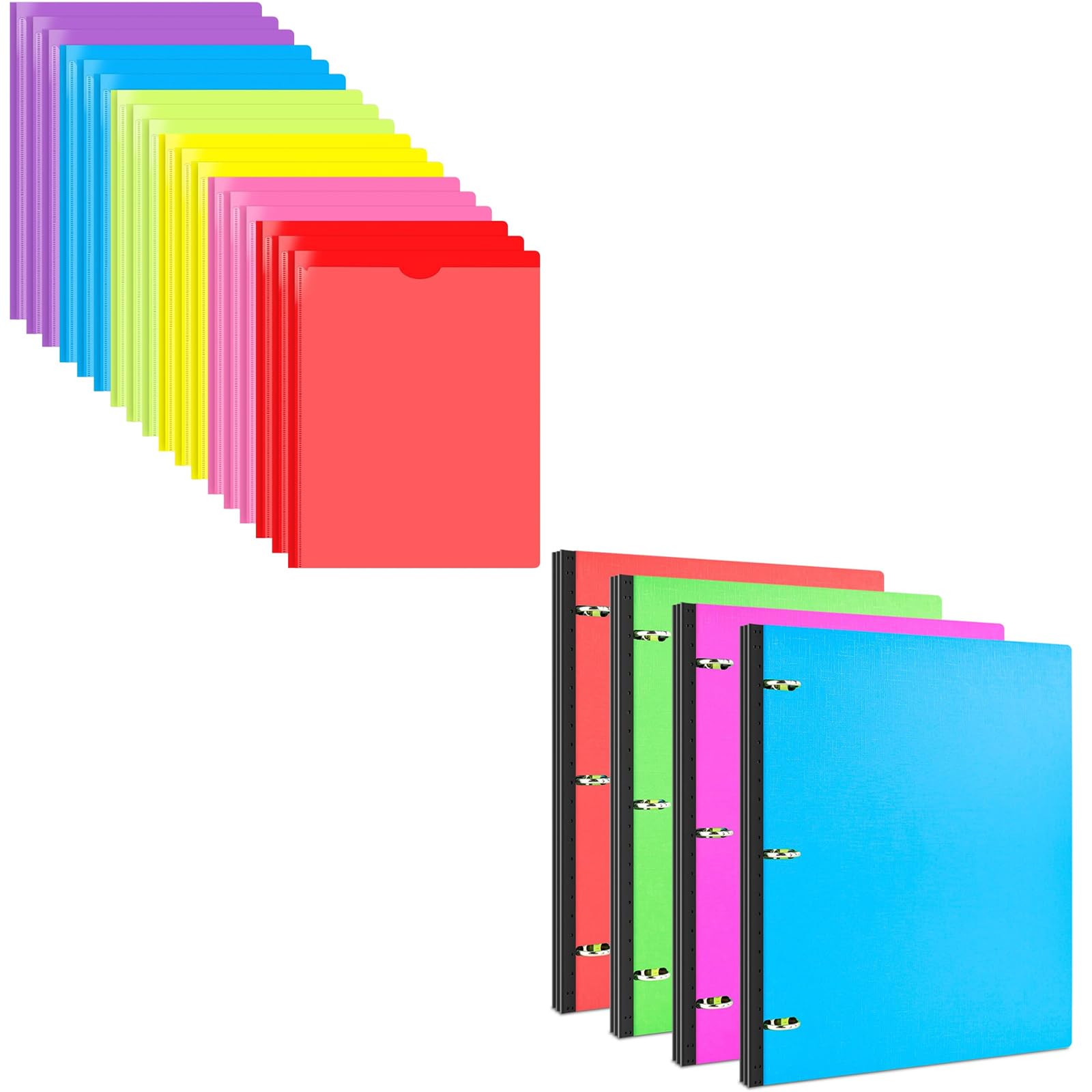 Amazon.com : 18 PCS Heavy Duty Plastic Pocket Folder with Prongs and ...
