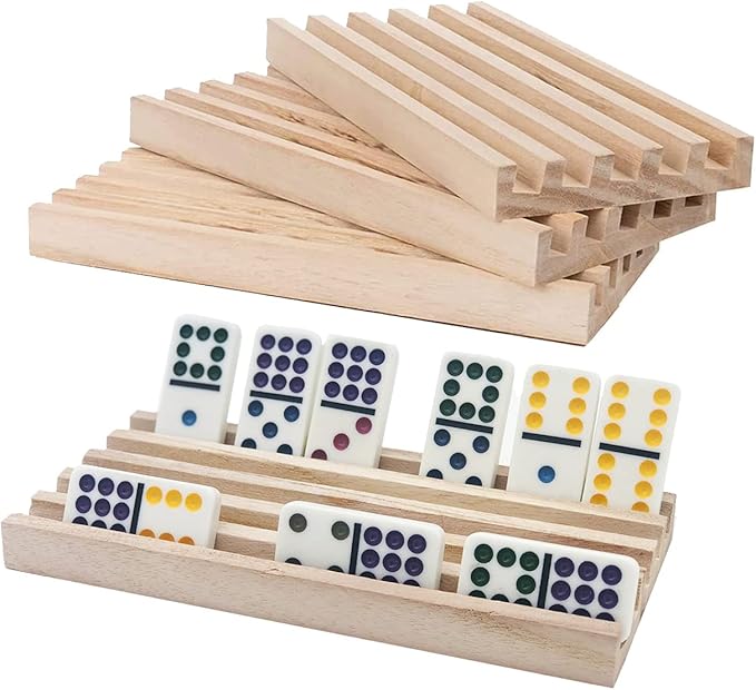 Amazon.com: ESSAJOY Wooden Domino Trays/Racks Set of 4 Mexican Train ...