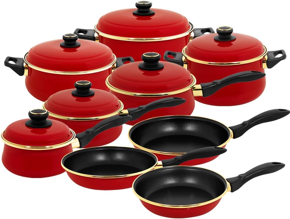 Amazon.com: Magefesa Tuscany Enamel On Steel 15 Piece Cookware Set, Red ...