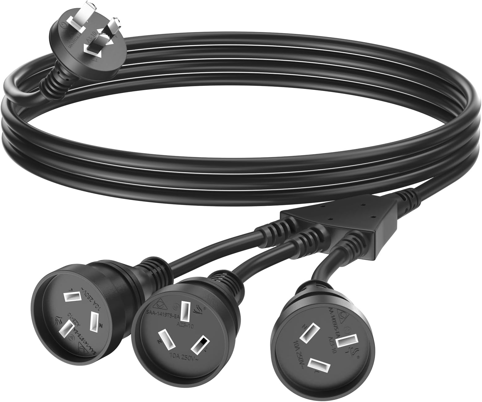 HITRENDS 2M Power Extension Cord with 3-Pin 1 to 3 Outlet Plug, 10A ...