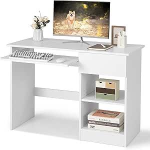 Amazon.com: COSTWAY Computer Desk with Keyboard Tray, Large Drawer ...