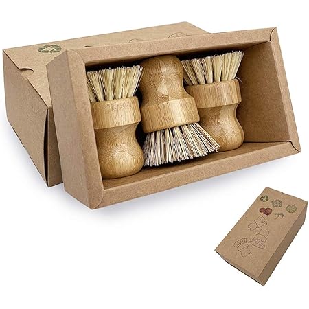 Amazon.com: Palm Pot Brush- Bamboo Round 3 Packs Mini Dish Brush ...