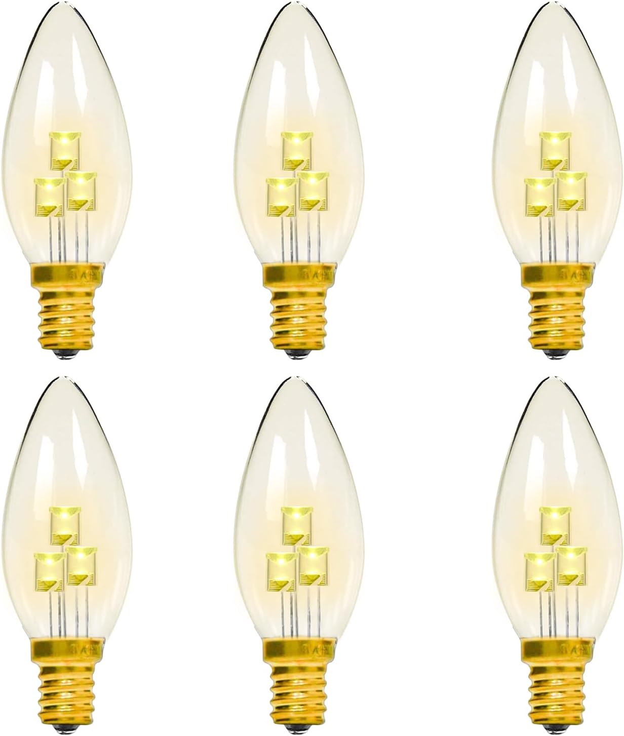 6 Pack Clear Torpedo Tip LED Light Bulbs C26, E12 Base, Soft White for ...