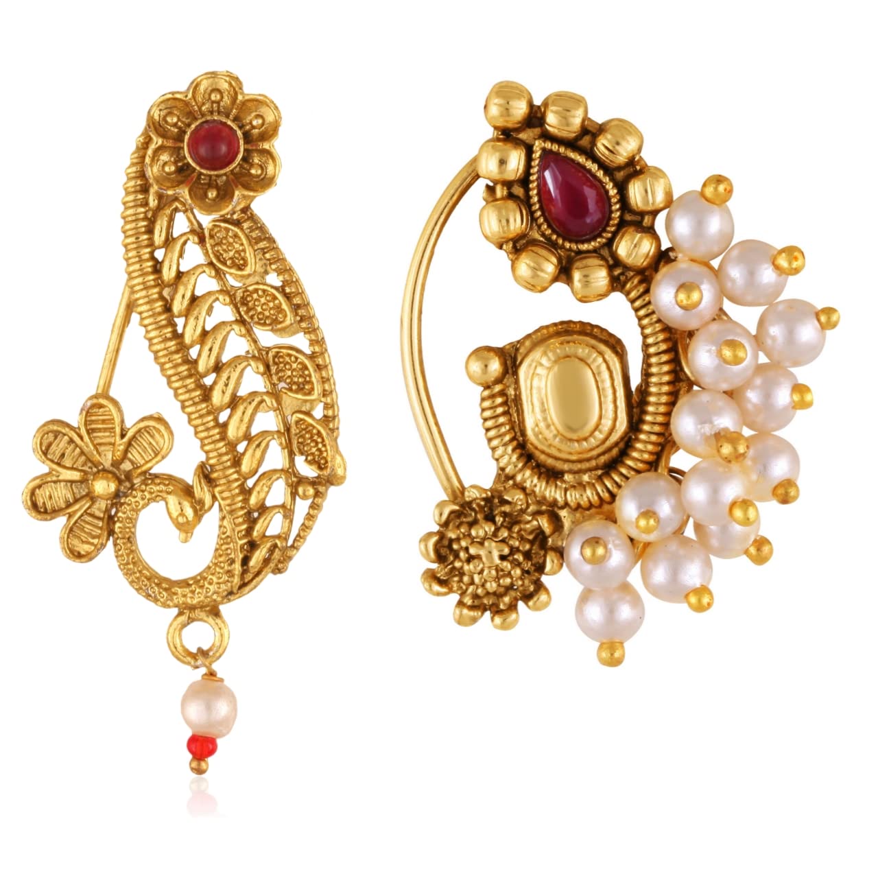 Buy Vighnaharta Golden Moti Pearls Nath Nathiya nose pin Gold Plated ...