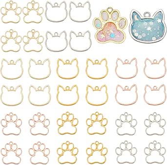 Amazon.co.jp: [OLYCRAFT] 32個8種類 レジン枠 猫＆肉球 空枠 合金 レジンフレーム レジン空枠 手作り 手芸 DIY ハンドメイド 素材 ネックレス ジュエリー ...