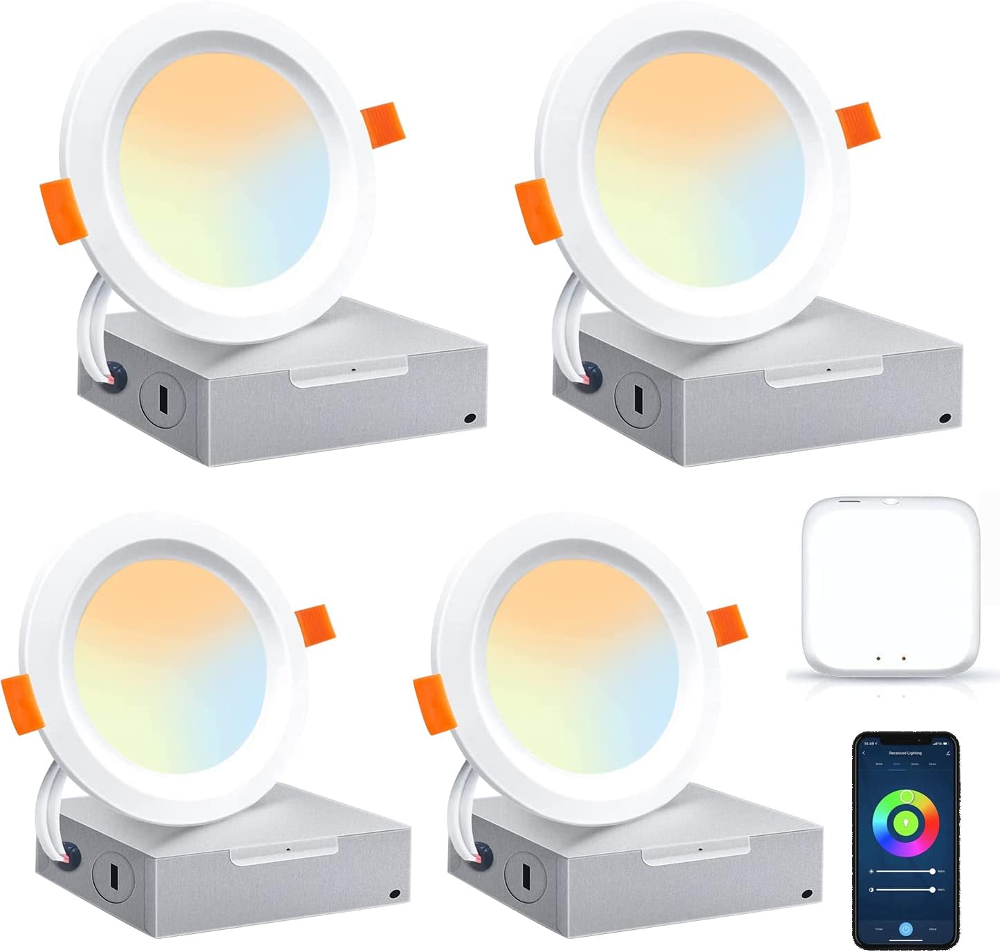 LED Recessed Ceiling Lighting 4 Inch Smart WiFi Color Changing Ultra ...