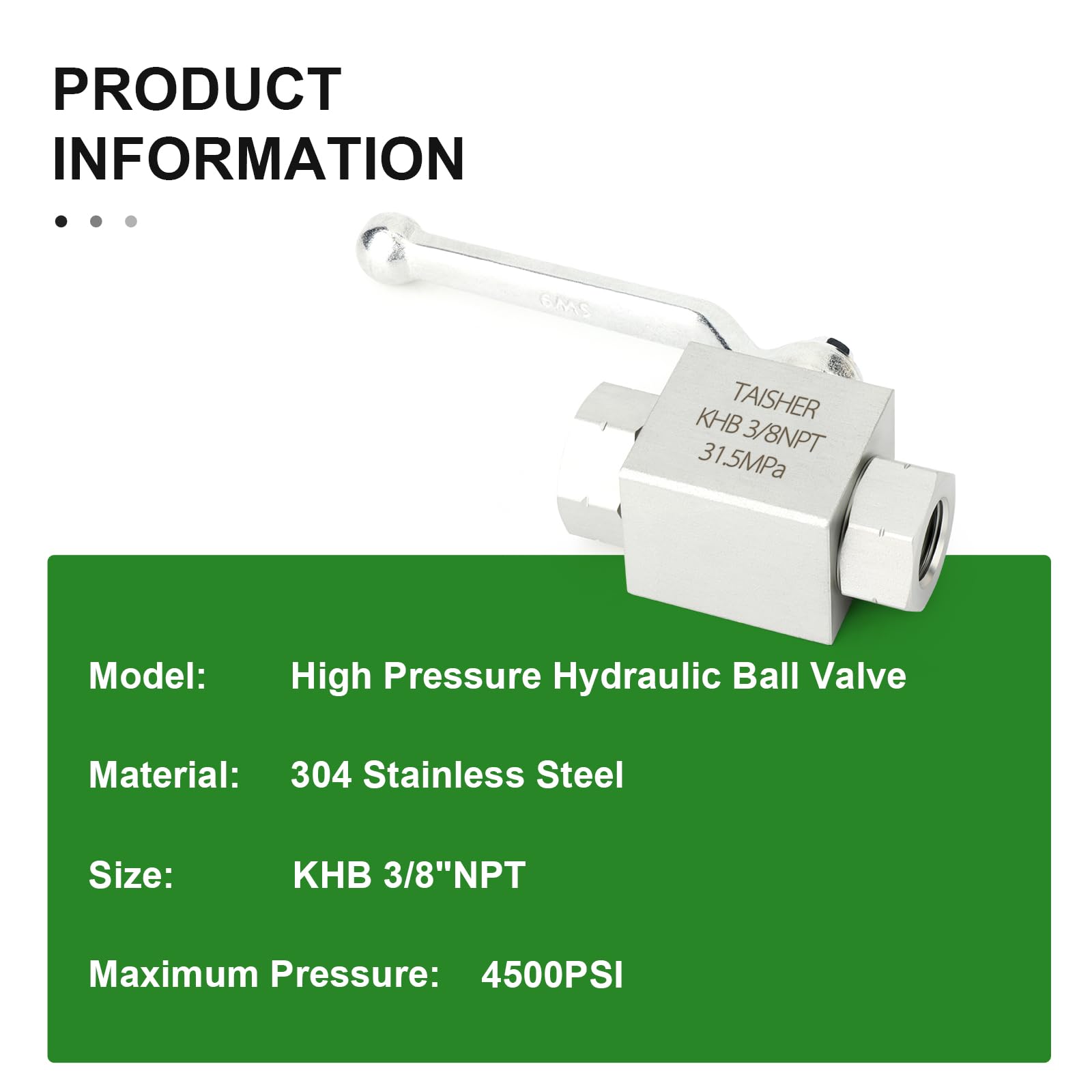 Snapklik.com : TAISHER 1PCS KHB 3/8 NPT High Pressure Hydraulic Ball Valve Carbon Steel