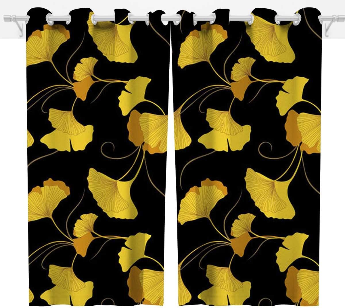 Amazon.com: Japanese Gold Gingko Leaf Pattern Bedroom Curtains Blackout ...