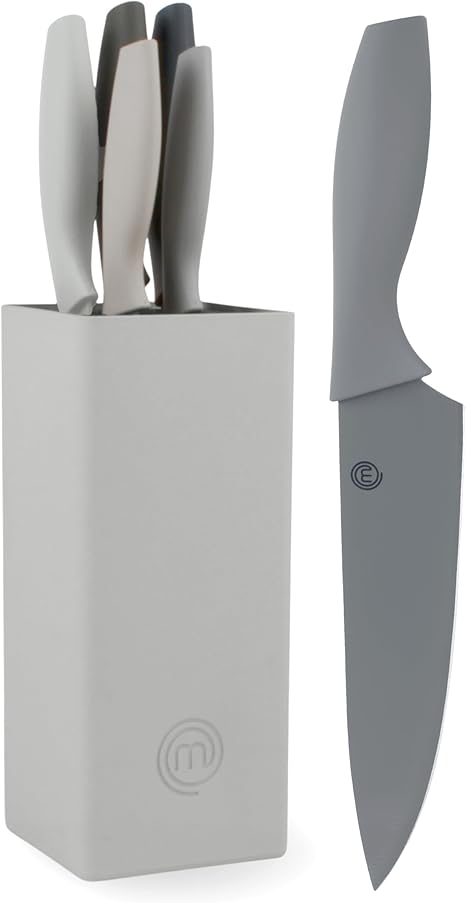 MasterChef Knife Set with Block, 5 Kitchen Knives with Sharp Stainless ...