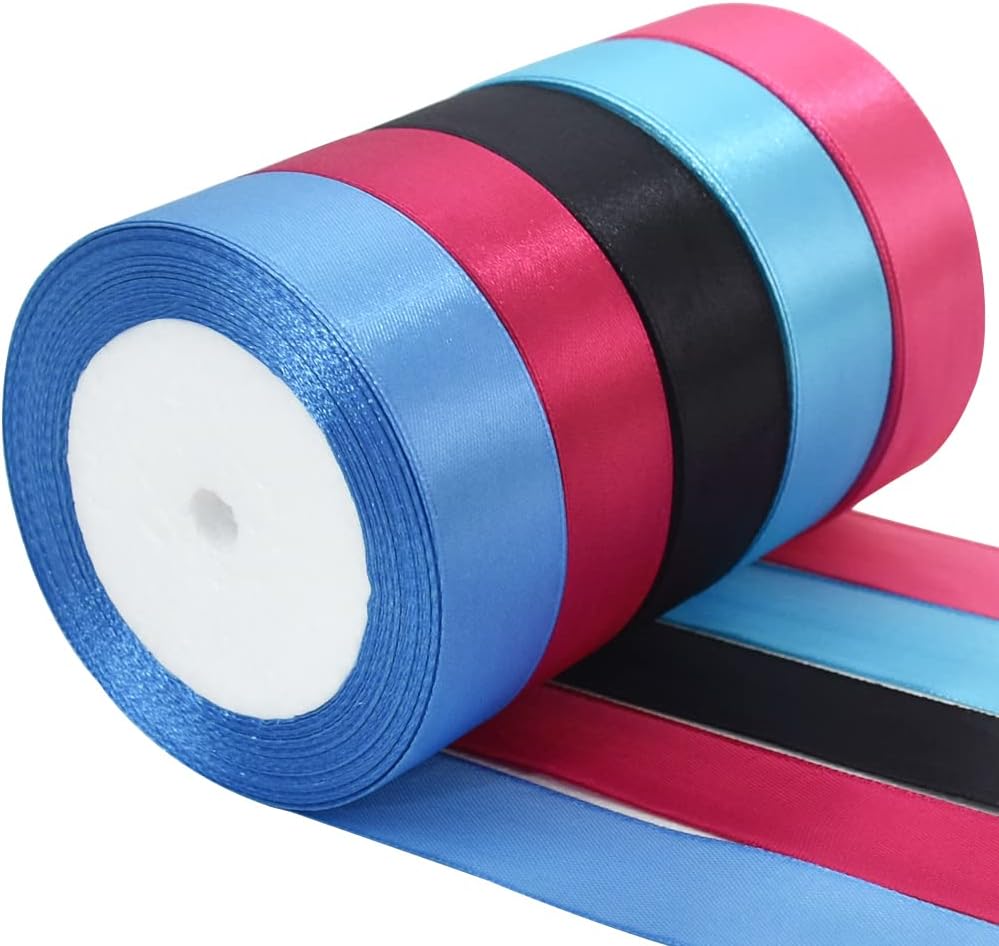 TONIFUL 1 Inch x 125 Yards 5 Colors Satin Ribbon Rolls, Mixed TIK Tok ...