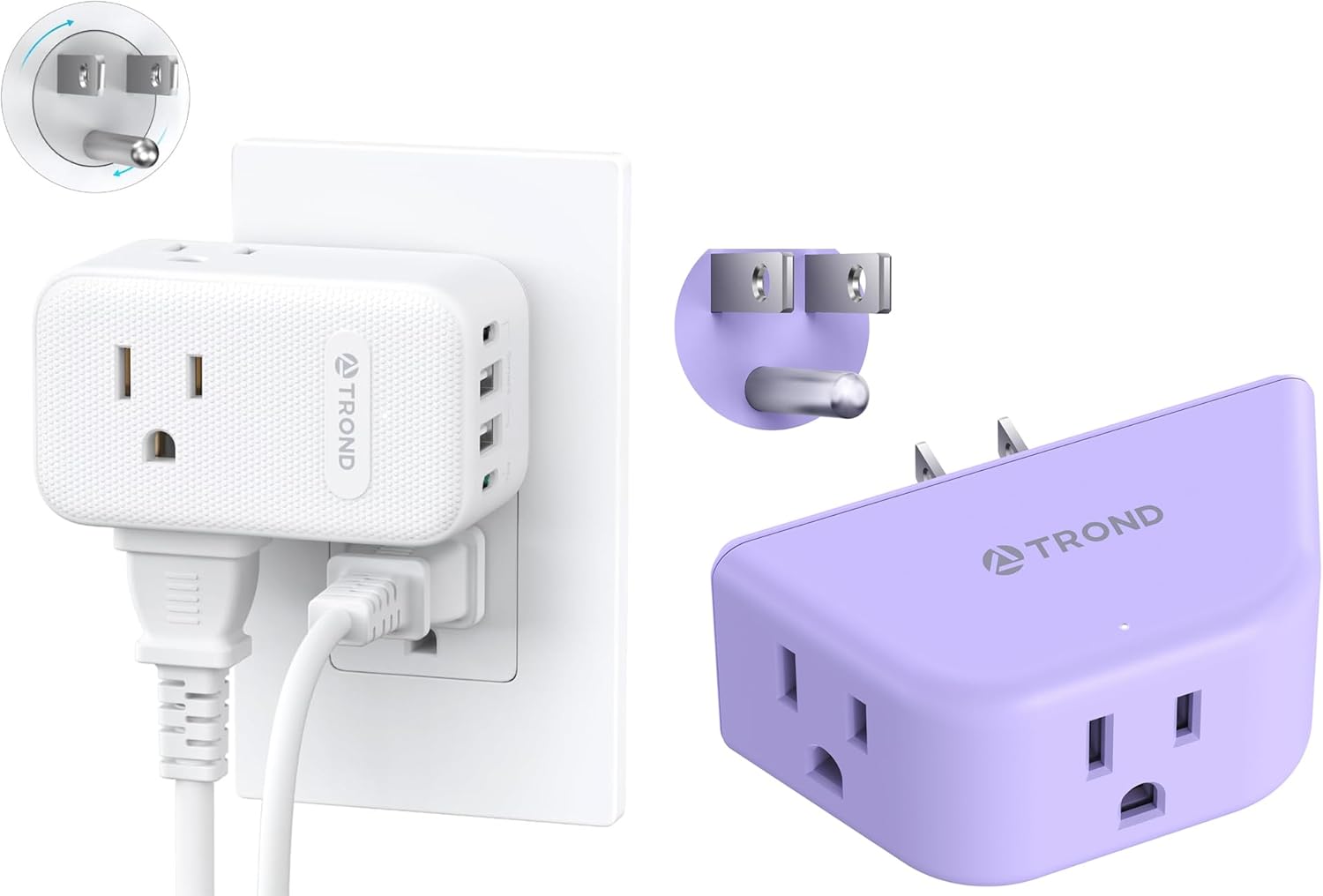 TROND Outlet Extender with 360 Rotating Plug, 3 AC Outlet Splitter with ...