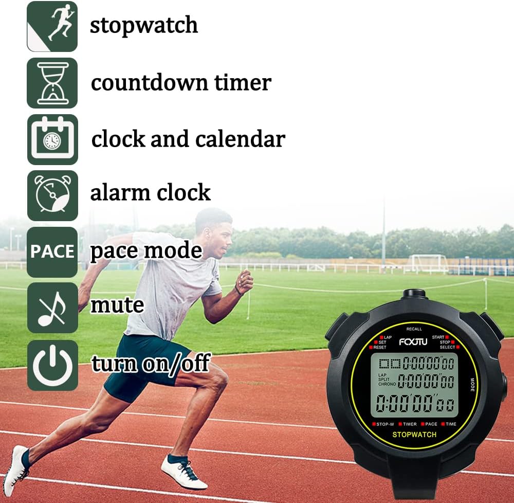 FCXJTU Digital Stopwatch Timer, 10Lap Memory Sports Stopwatch Count down Timer Waterproof ...