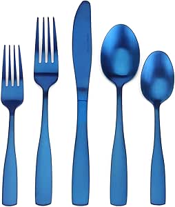 Amazon.com | Matte Blue Silverware Set, Satin Finish 20-Piece Stainless ...