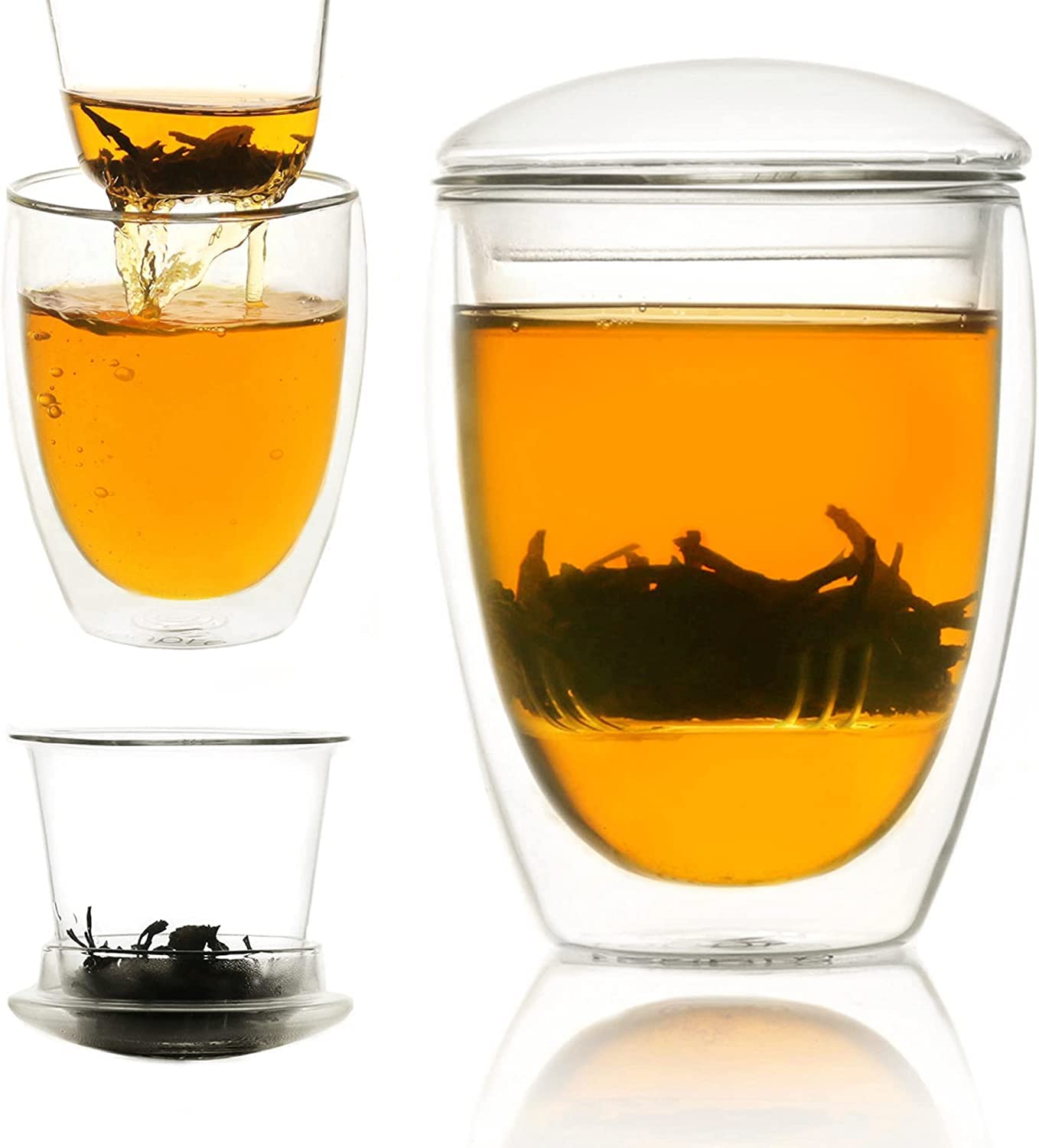 Ramkuwar Borosilicate Tea Infuser Double Wall Glass Cup with Clear ...