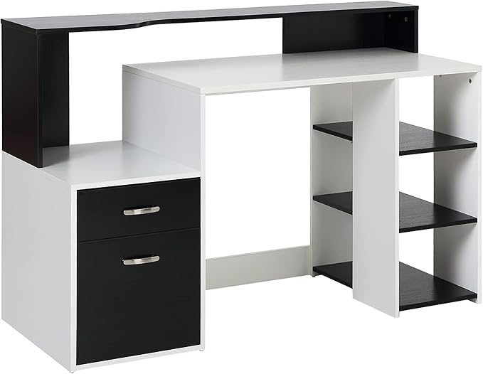 HOMCOM Computer Desk with Drawers and Storage Shelves, Office Desk ...