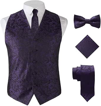 Men’s 4-Piece Paisley Vest – Includes Necktie, Bowtie, Pocket Square ...